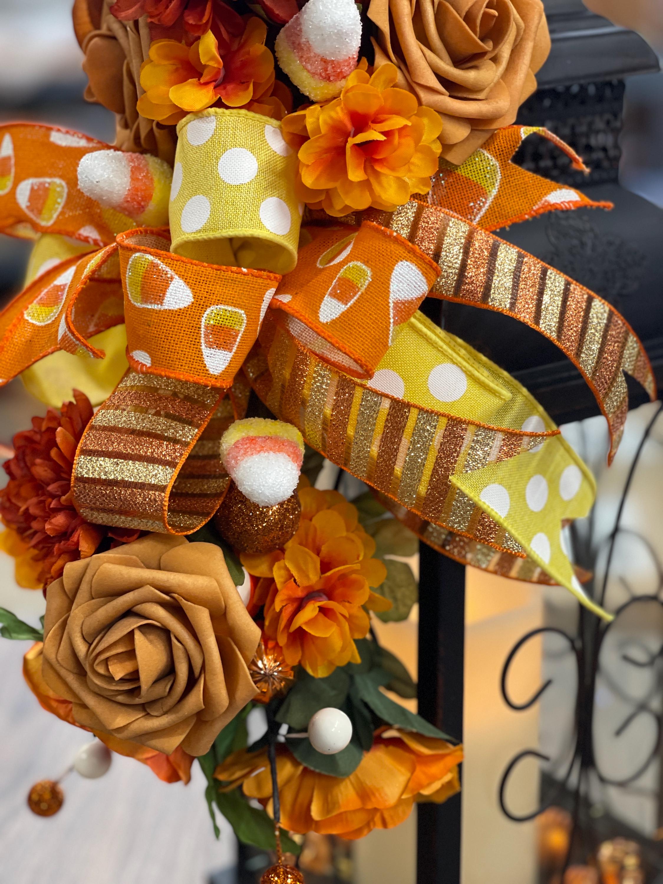 Halloween Candy Corn Lantern Swag, Fall Floral Table Runner, Seasonal ...