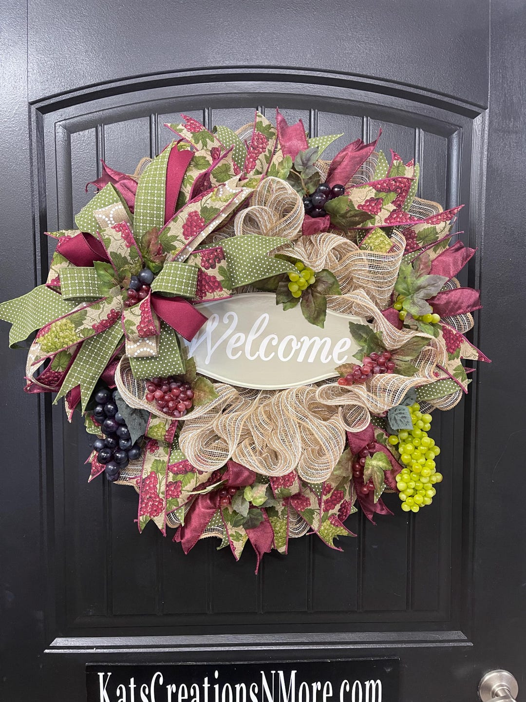 Tuscan Grape Welcome Wreath, Vineyard Front Door Decor, Wine Lover Gift ...