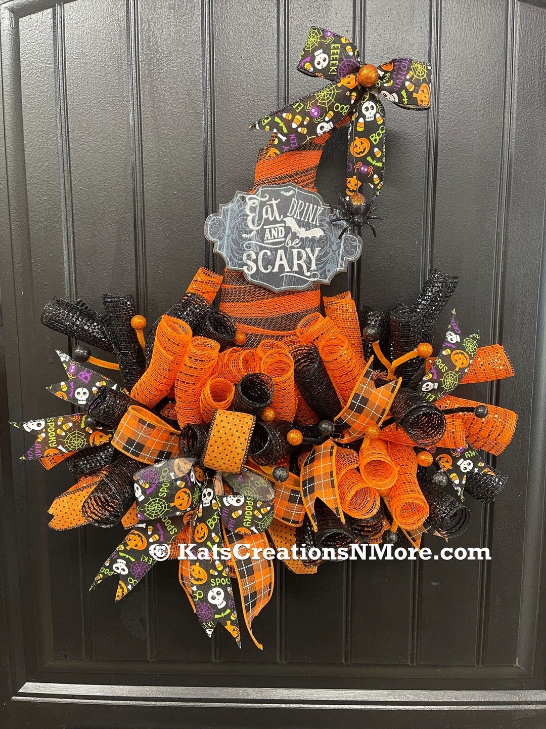 Halloween Witch Hat Wreath, Trivk or Treat Front Door Decor, Seasonal ...