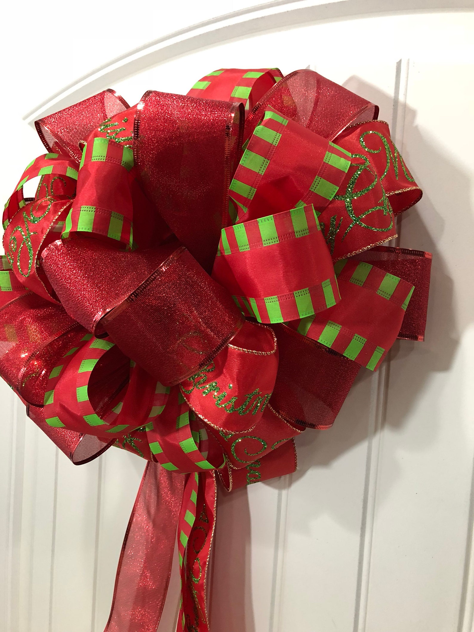 Christmas Tree Topper Bow Red and Green Ribbon Package - Etsy