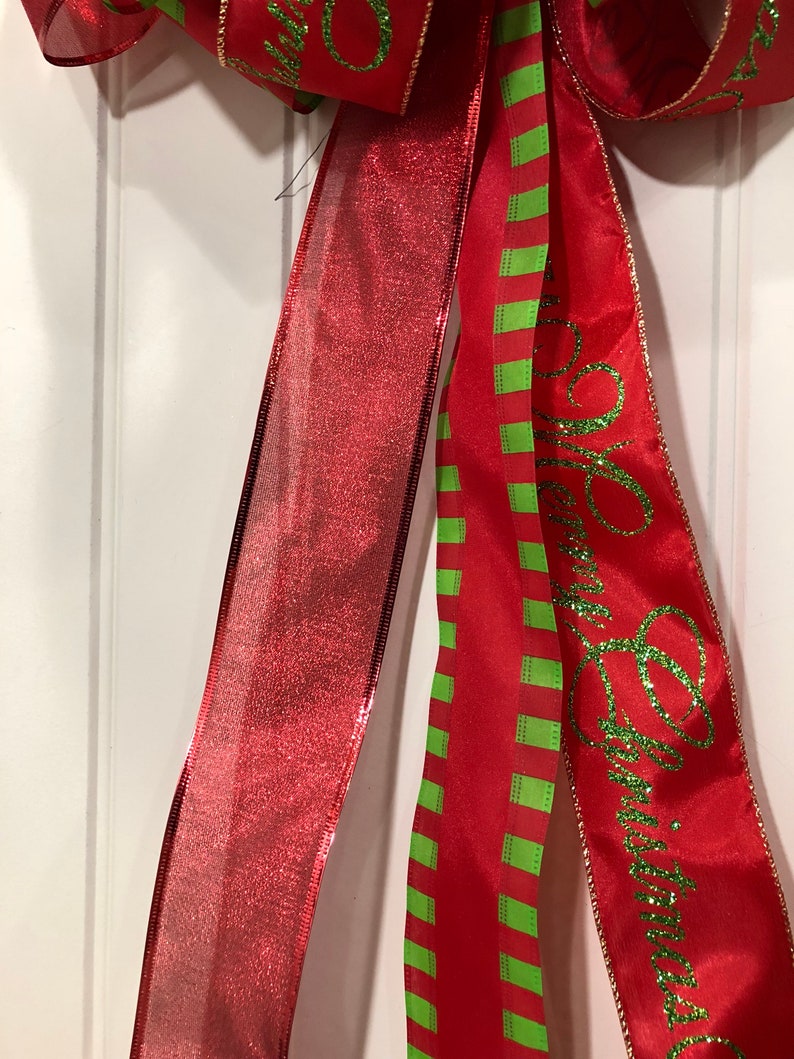 Christmas Tree Topper Bow Red and Green Ribbon Package - Etsy