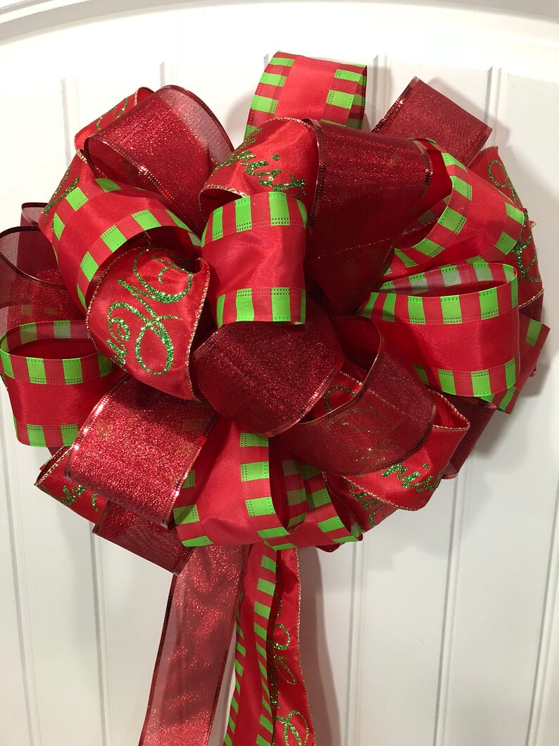 Christmas Tree Topper Bow Red and Green Ribbon Bow Merry | Etsy