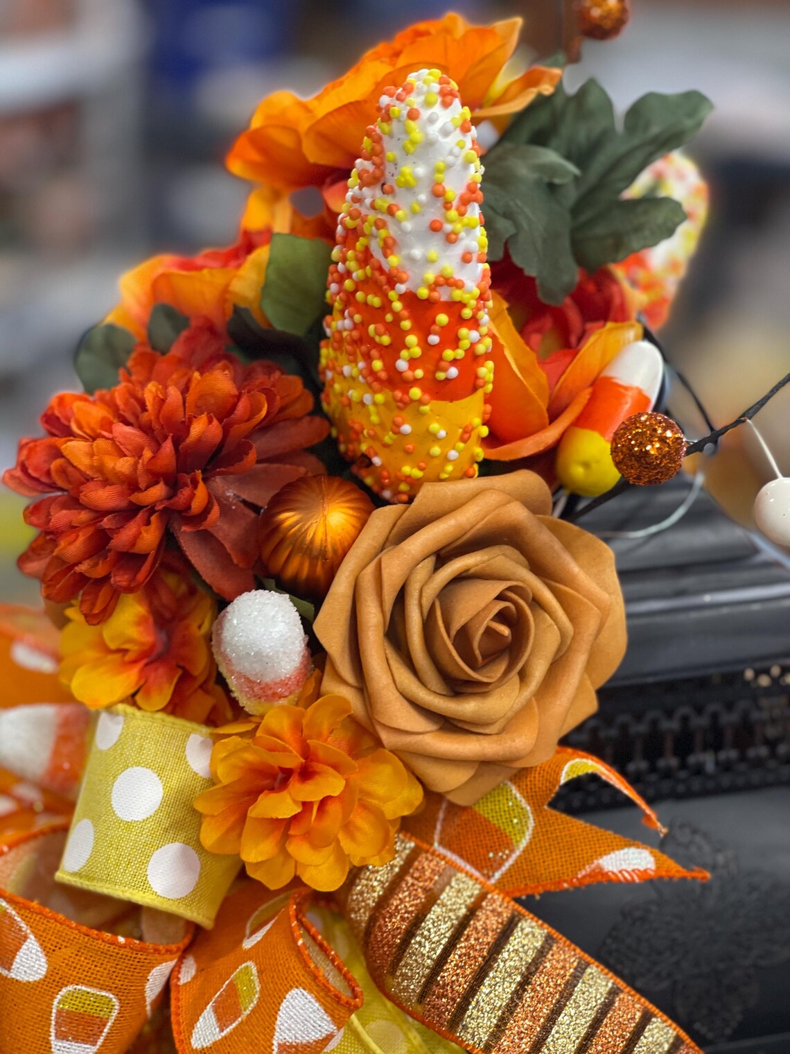 Halloween Candy Corn Lantern Swag, Fall Floral Table Runner, Seasonal ...
