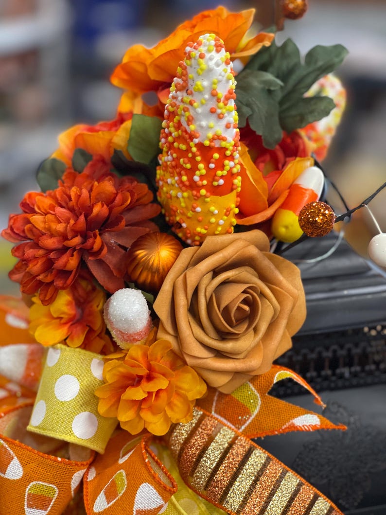 Halloween Candy Corn Lantern Swag, Fall Floral Table Runner, Seasonal ...