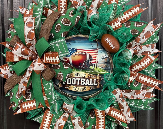 Hello Football Season Wreath, Super Bowl Party Decoration, Tail Gate ...