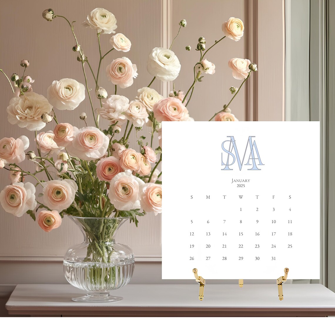 Digital 2025 Calendar, Digital Monogrammed Calendar, Downloadable ...