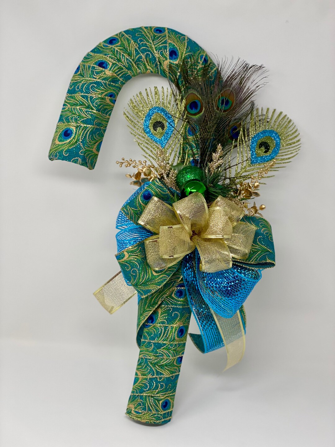Peacock Christmas Candy Cane Wreath: Holiday Door Decor - Etsy