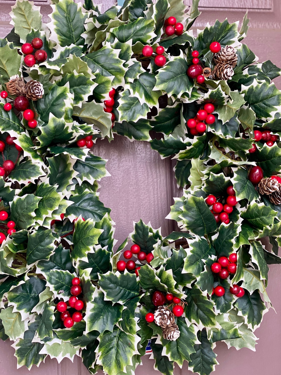 Holly Wreath/ Christmas Holly Wreath With Berries and Pinecones/winter ...