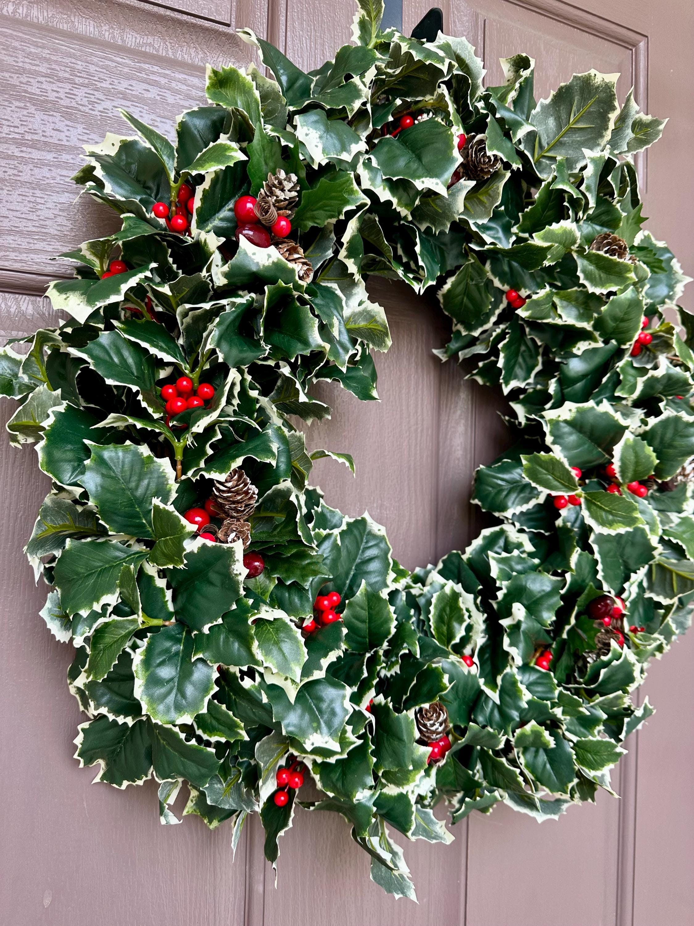 Holly Wreath/ Christmas Holly Wreath With Berries and Pinecones/winter ...
