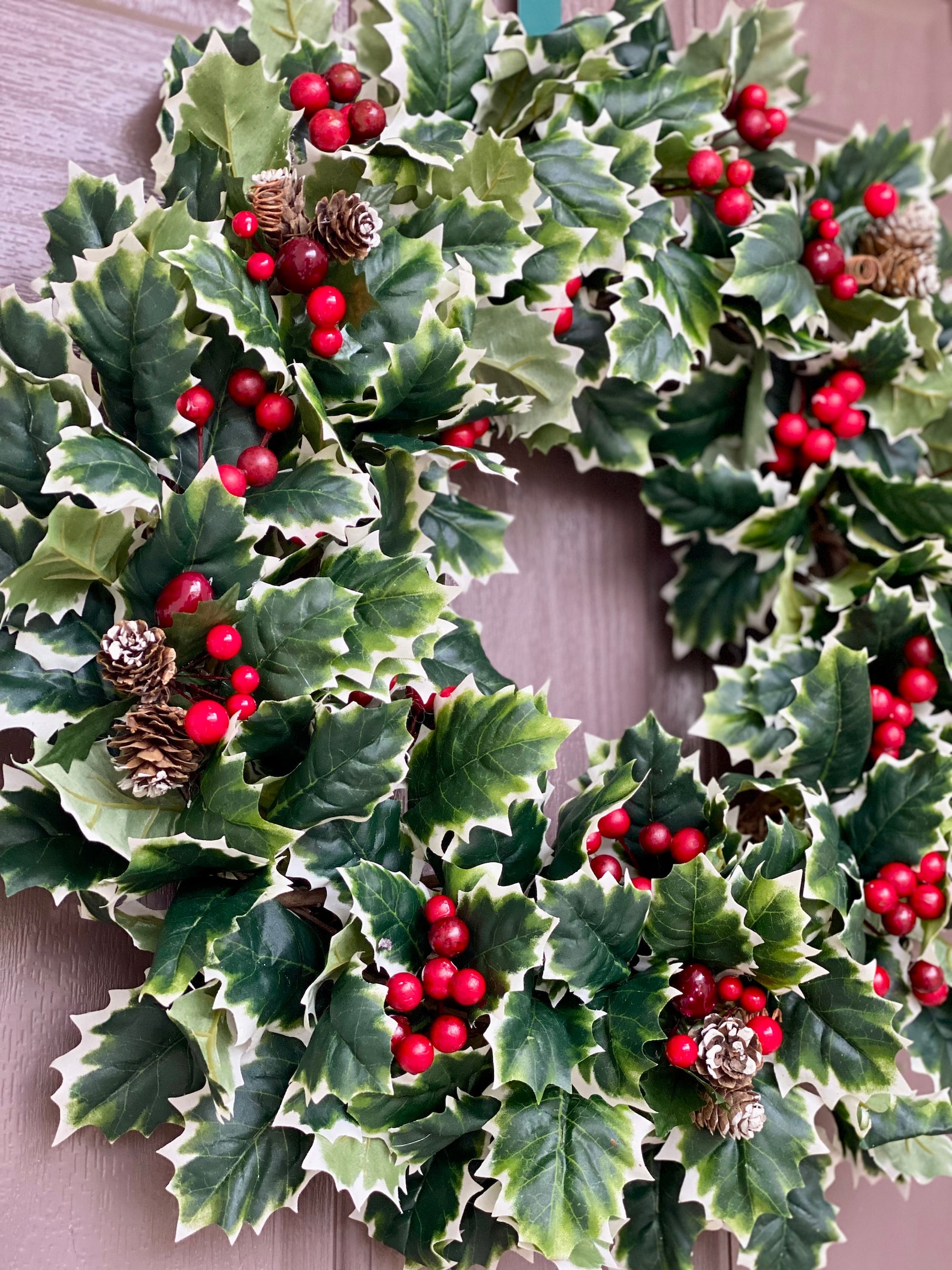 Holly Wreath/ Christmas Holly Wreath With Berries and Pinecones/winter ...