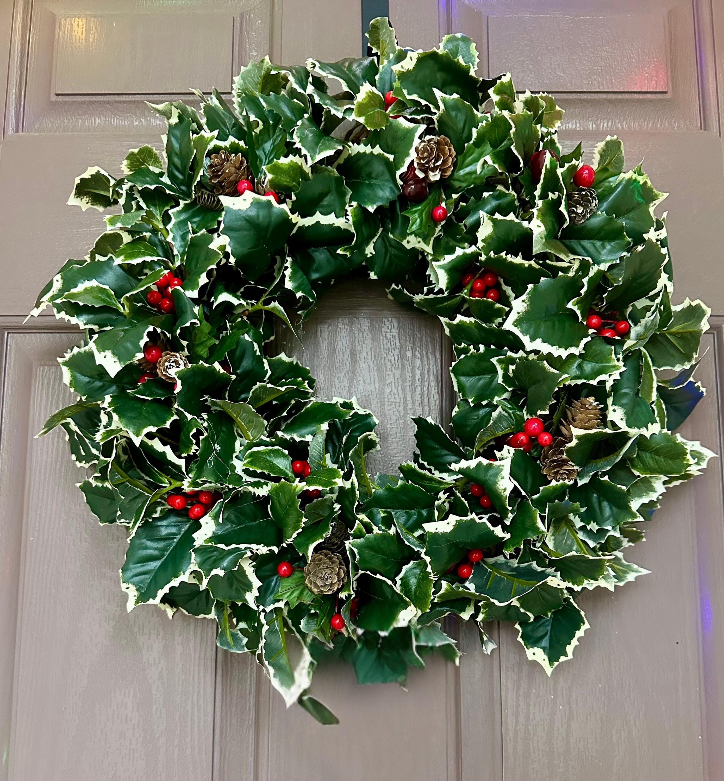 Holly Wreath/ Christmas Holly Wreath With Berries and Pinecones/winter ...