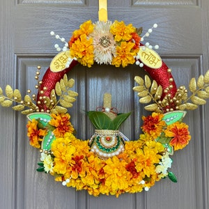 Diwali Wreath: Handmade Festive Floral Decor With Shubh Kalash - Etsy