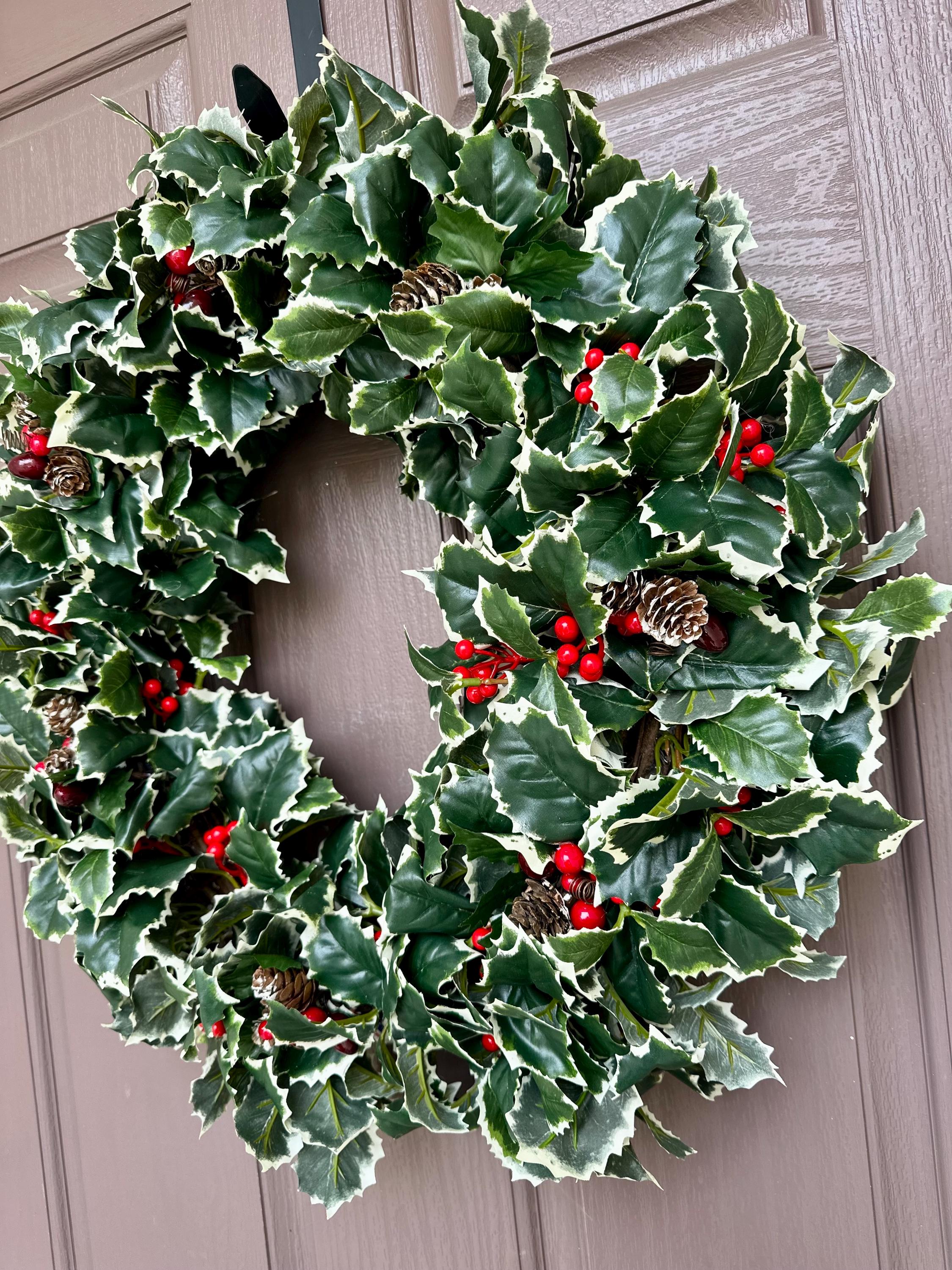 Holly Wreath/ Christmas Holly Wreath With Berries and Pinecones/winter ...