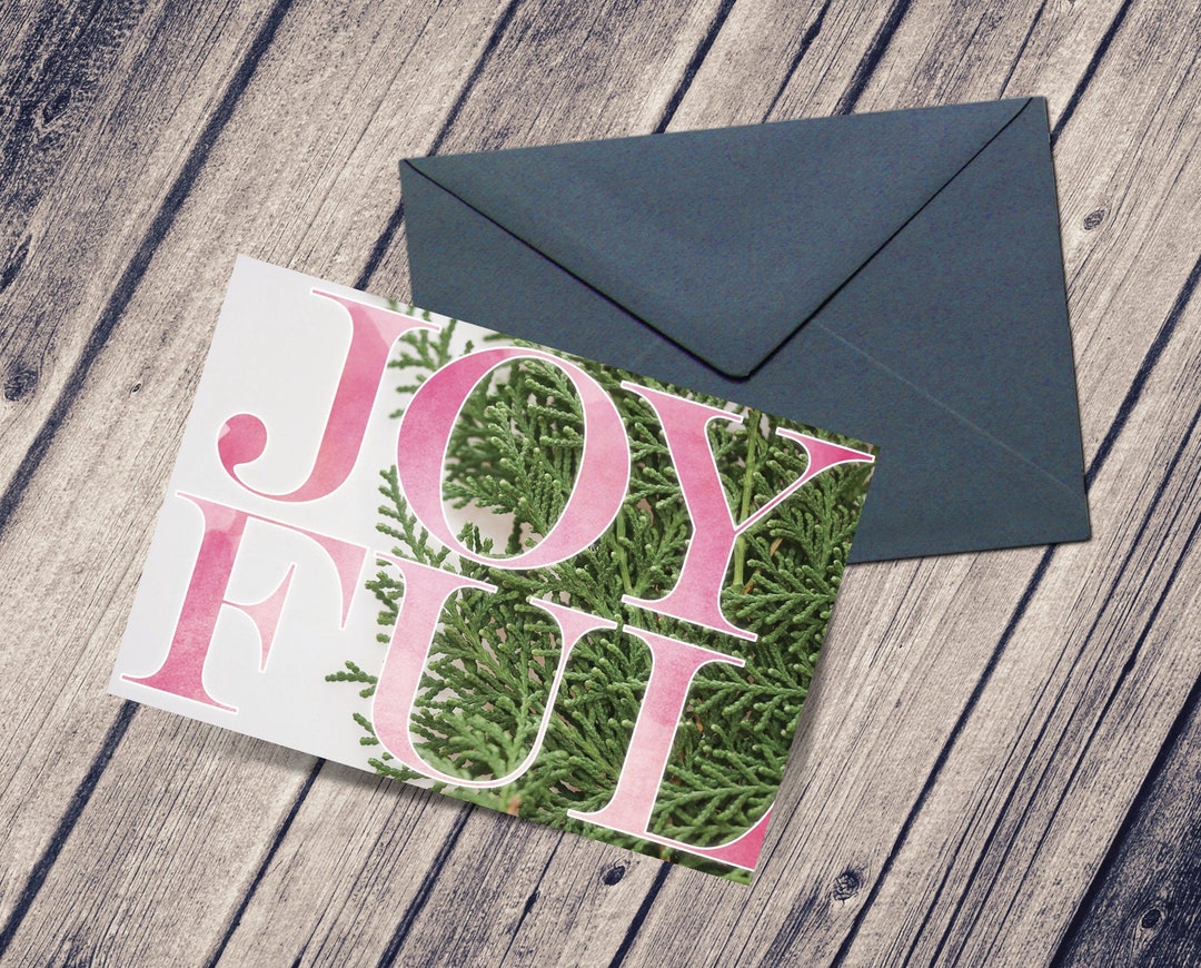 JOYFUL Holiday Greeting Card Set, Pink and Green Folded Cards, 12 Cards ...