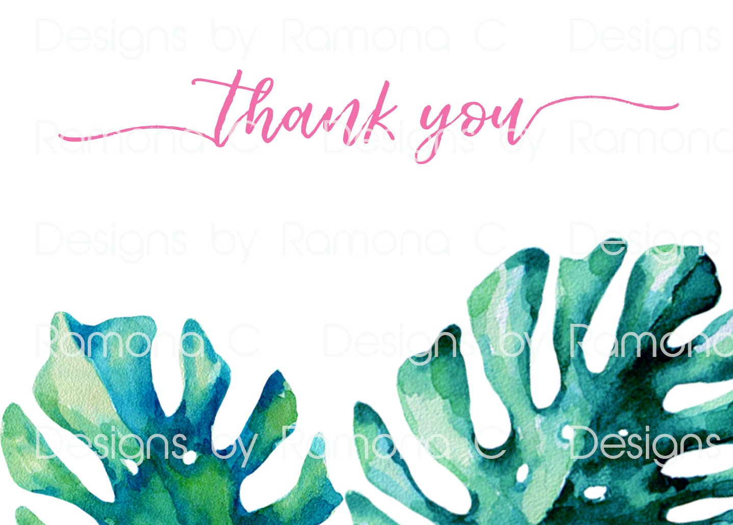 Tropical Thank You Note Cards, A2 Folded Cards, Palm Leaves, Pink and ...