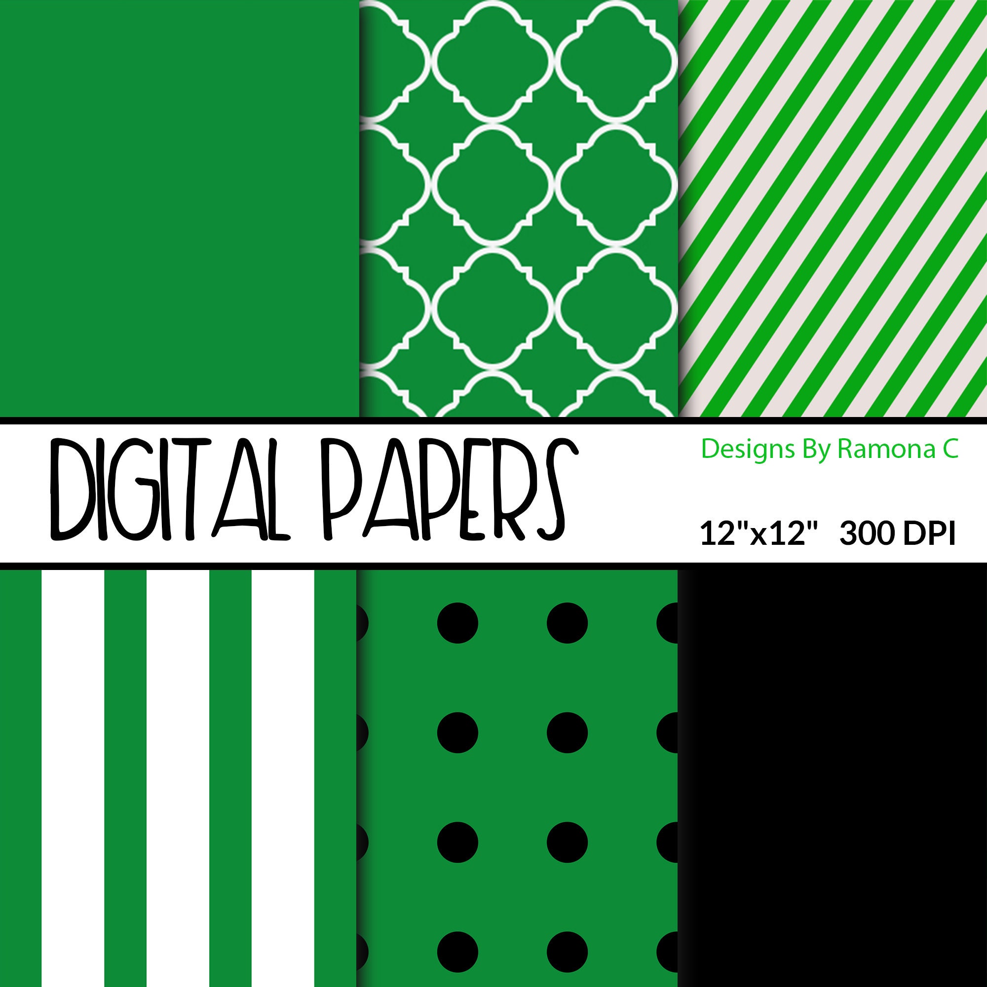 Digital Paper Printable Green White and Black Pattern - Etsy