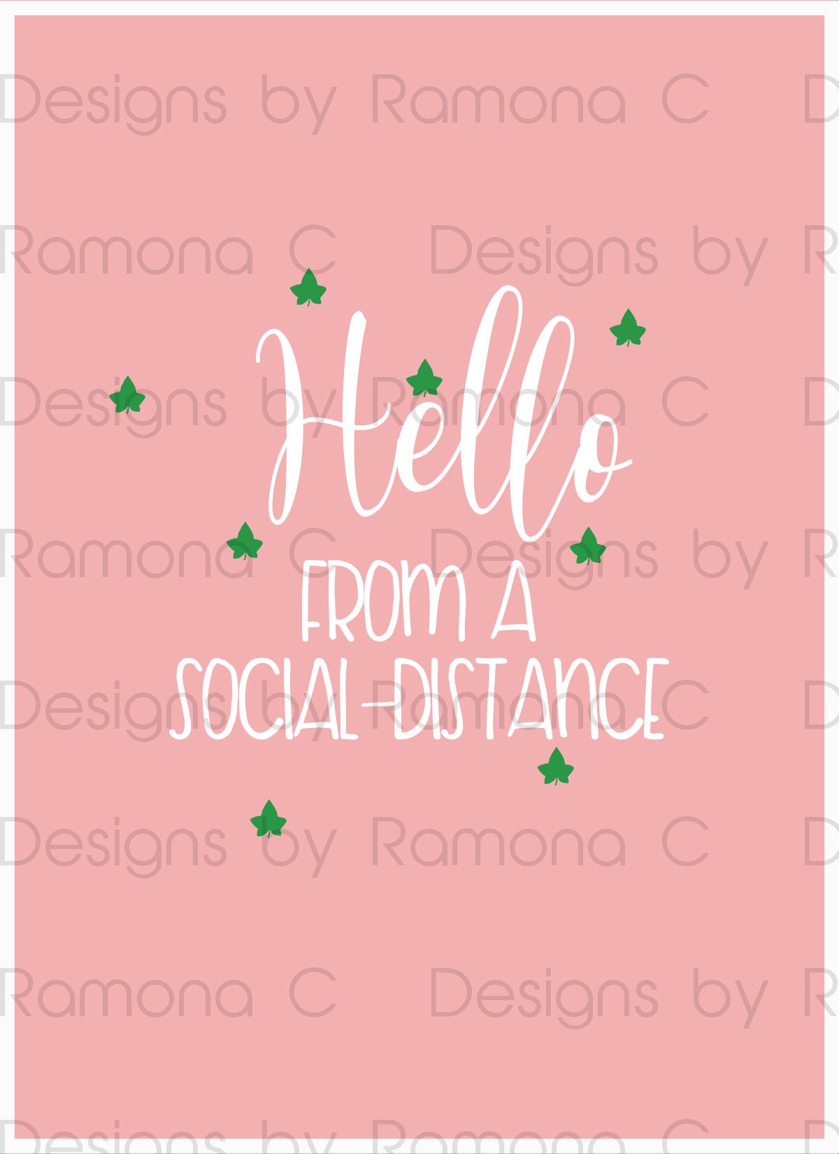 Hello Note Card Social Distance Message Pink and Green A2 Folded Blank ...