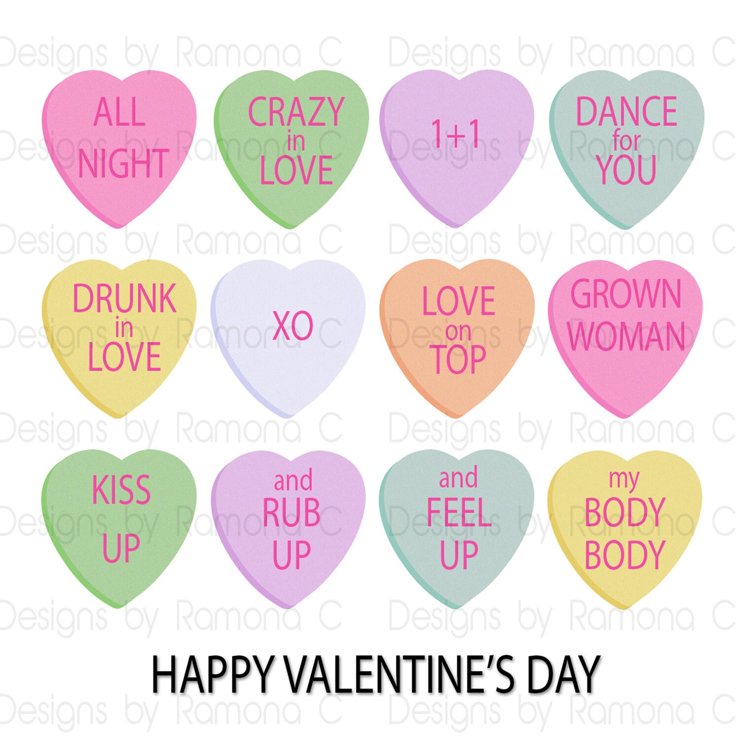 Candy Conversation Hearts, Valentines Day Card, Flat Card, Funny Card ...
