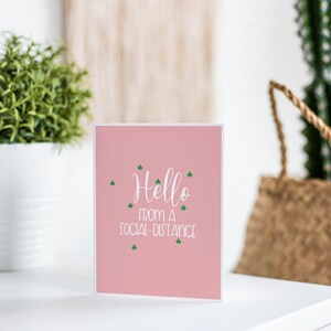 Hello Note Card - Social Distance Message - Pink and Green - A2 Folded ...