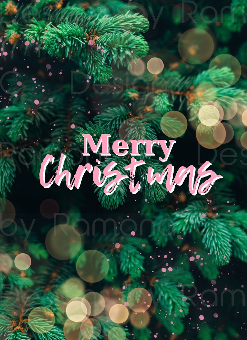 Pink and Green Merry Christmas Card Set - 12 Cards and 12 Envelopes ...
