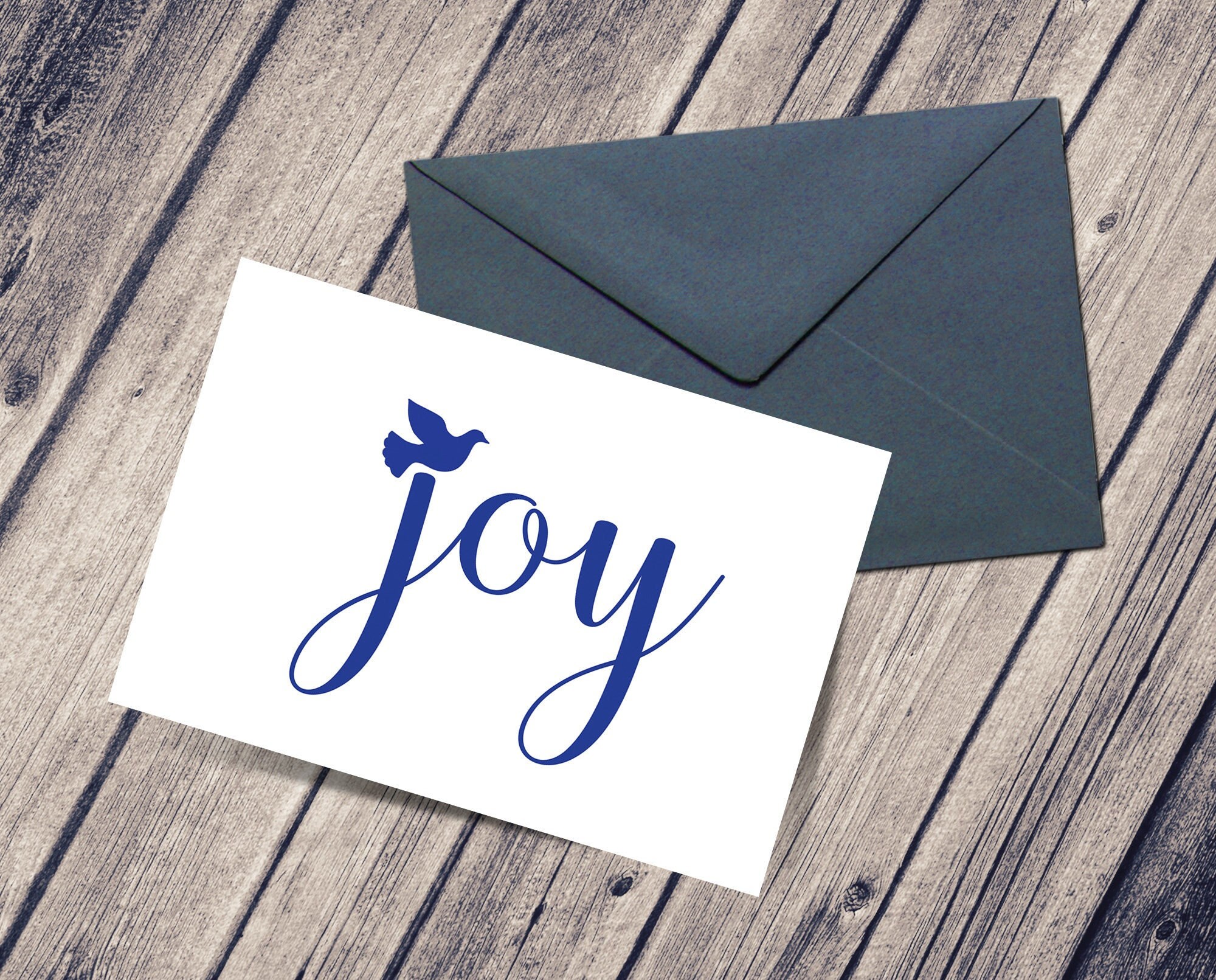 JOY Holiday Note Cards, 12 Cards and 12 Envelopes, Blue and White ...