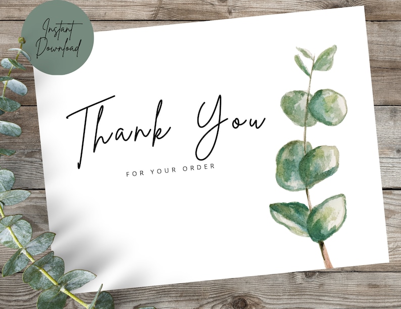 Eucalyptus Printable Thank You Card Insert | Small Business Thank You ...