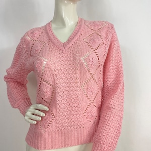Pink Vintage Sweater, Flower Decal Sweater, Pink Floral Sweater - Etsy