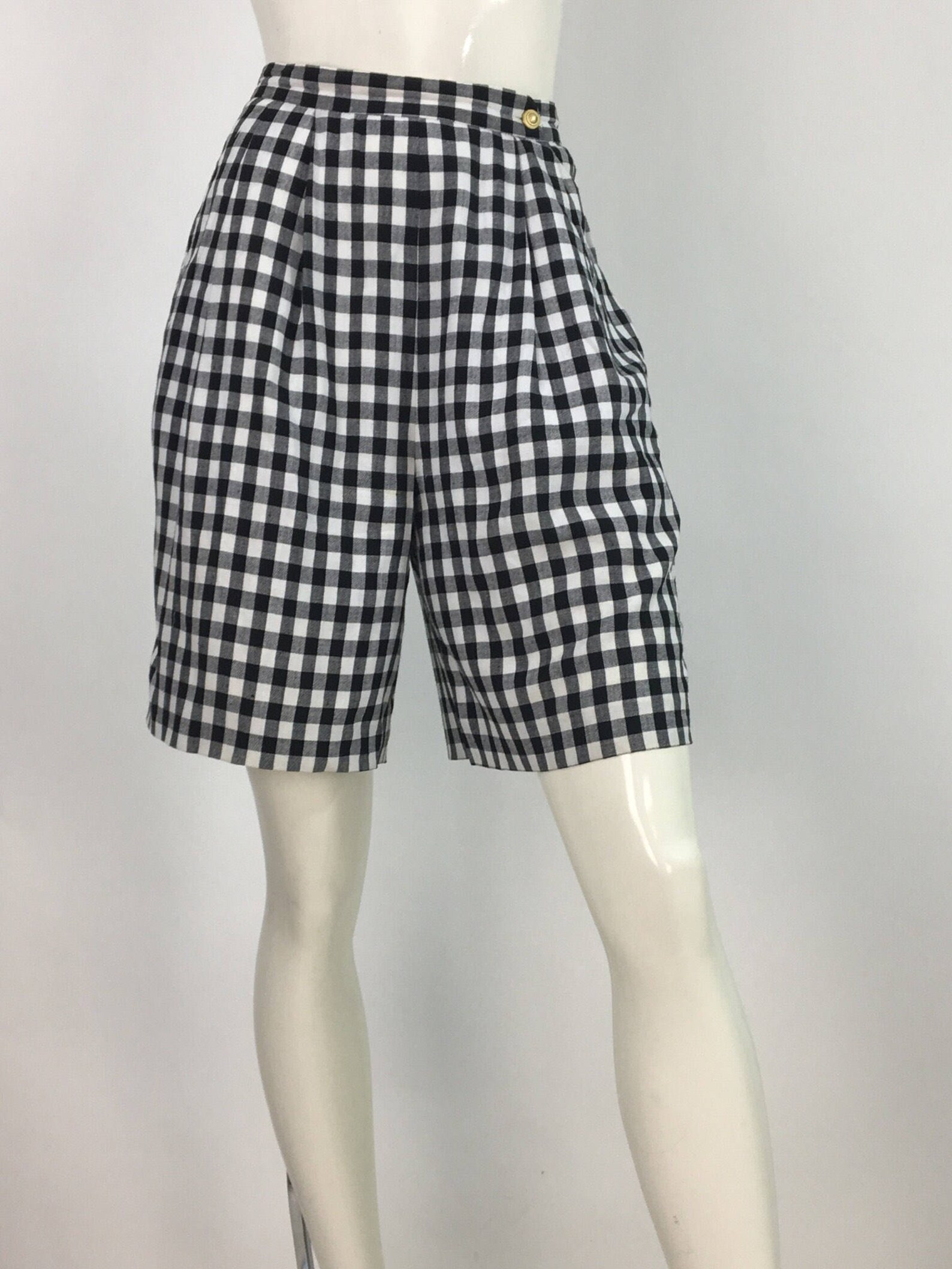 80s Checkered High Waist Shorts /black White Checkered Shorts - Etsy