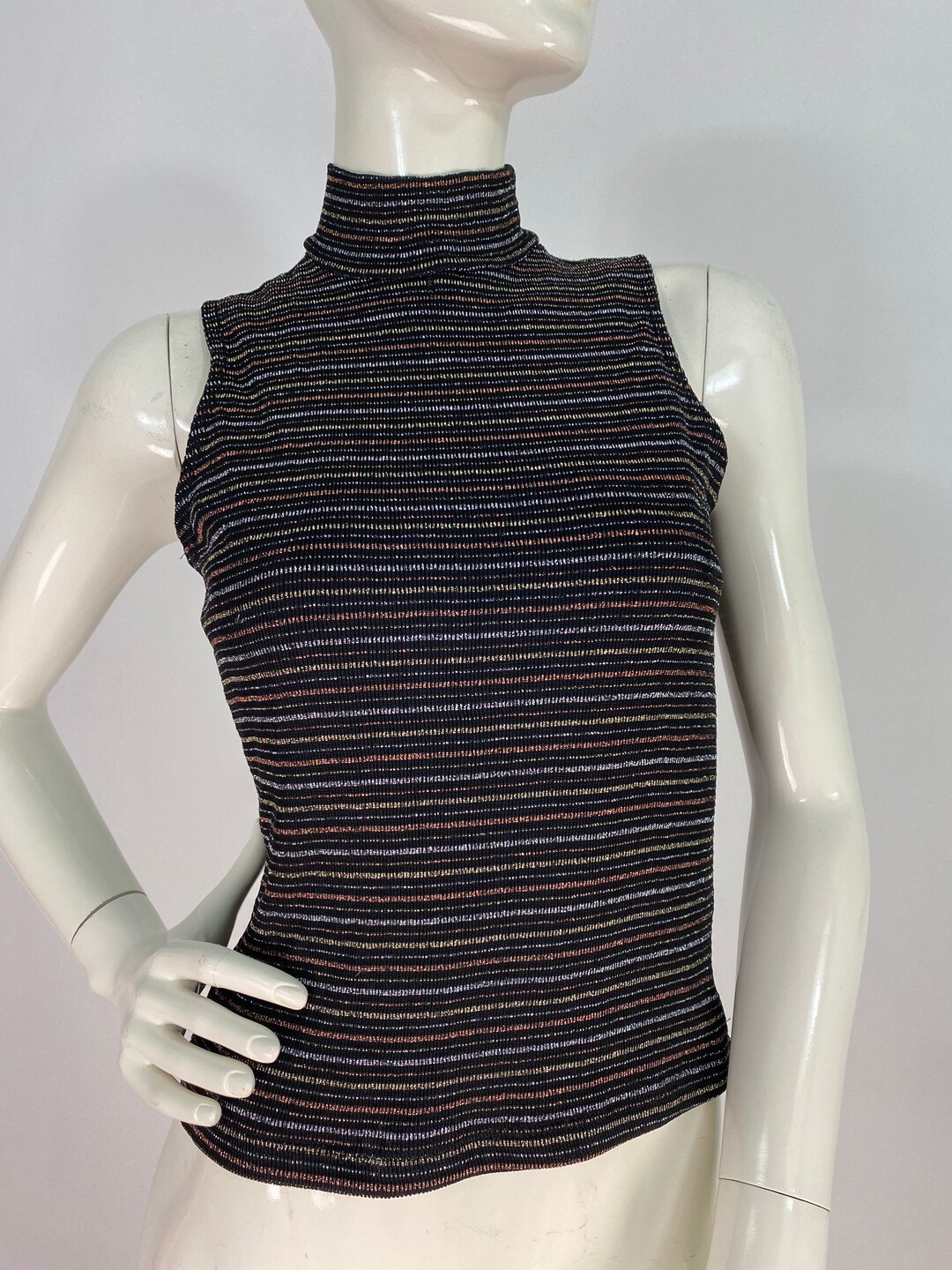 Sleeveless Turtleneck/vintage Turtleneck/metallic Top - Etsy