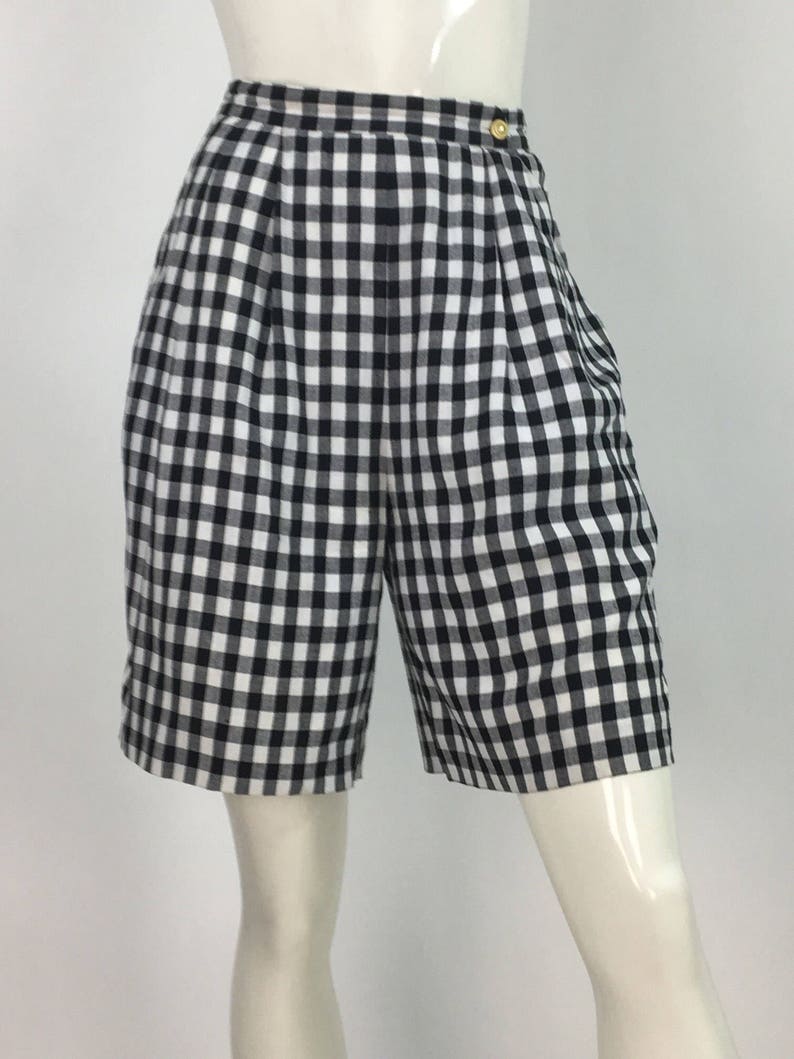 80s Checkered High Waist Shorts /black White Checkered Shorts - Etsy