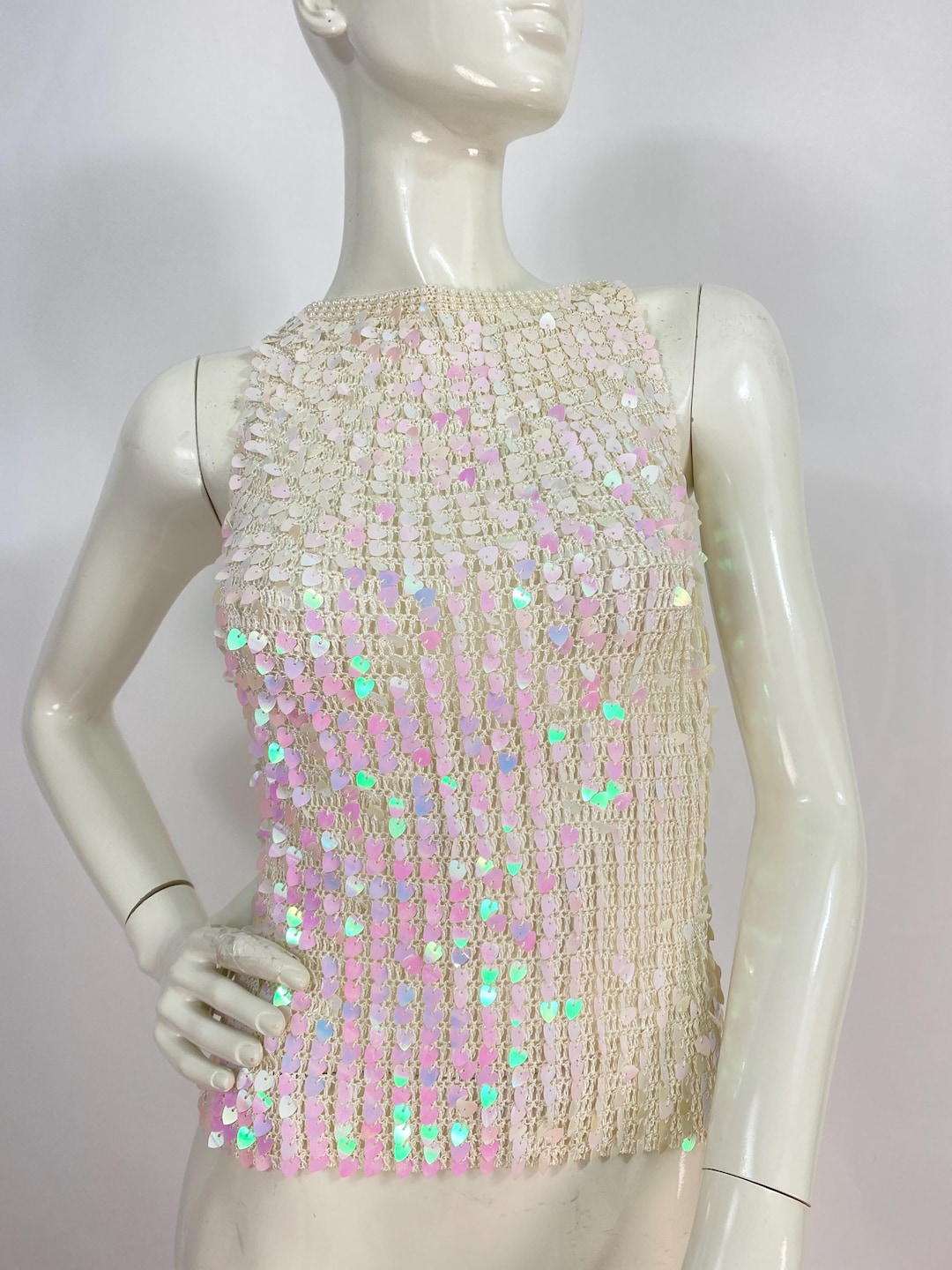 Sequin Crochet Top, Heart Sequin Crochet Top - Etsy