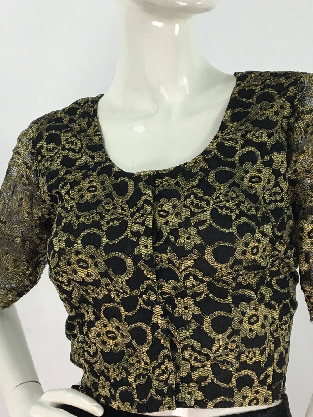 80s Black and Gold Lace Top - Etsy
