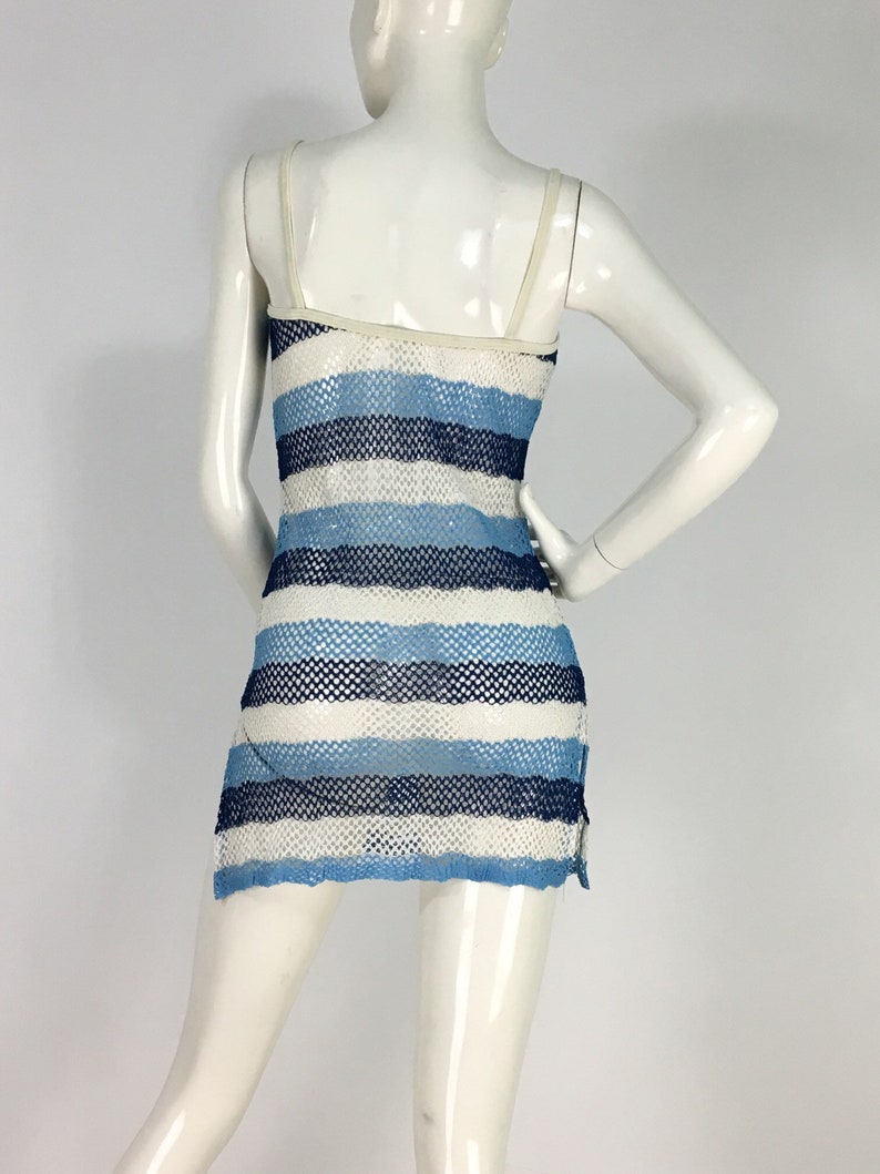 90s Beach Cover Up/mesh Beach Cover Up/blue White Beach Cover - Etsy