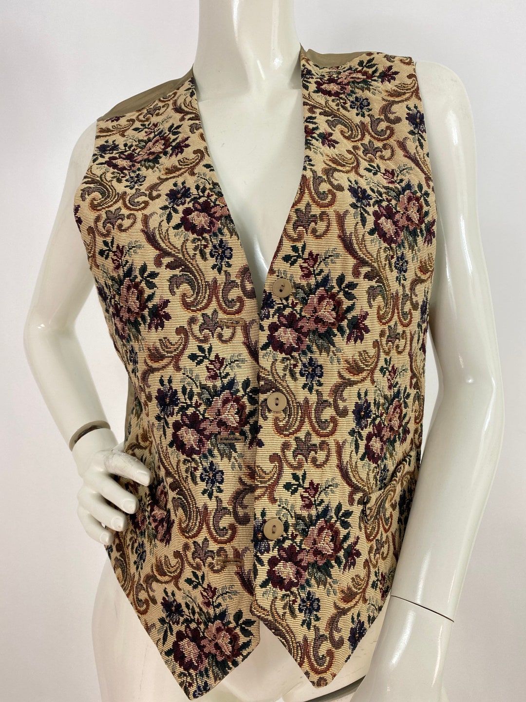 90s Tapestry Vest, Floral Tapestry Vest - Etsy