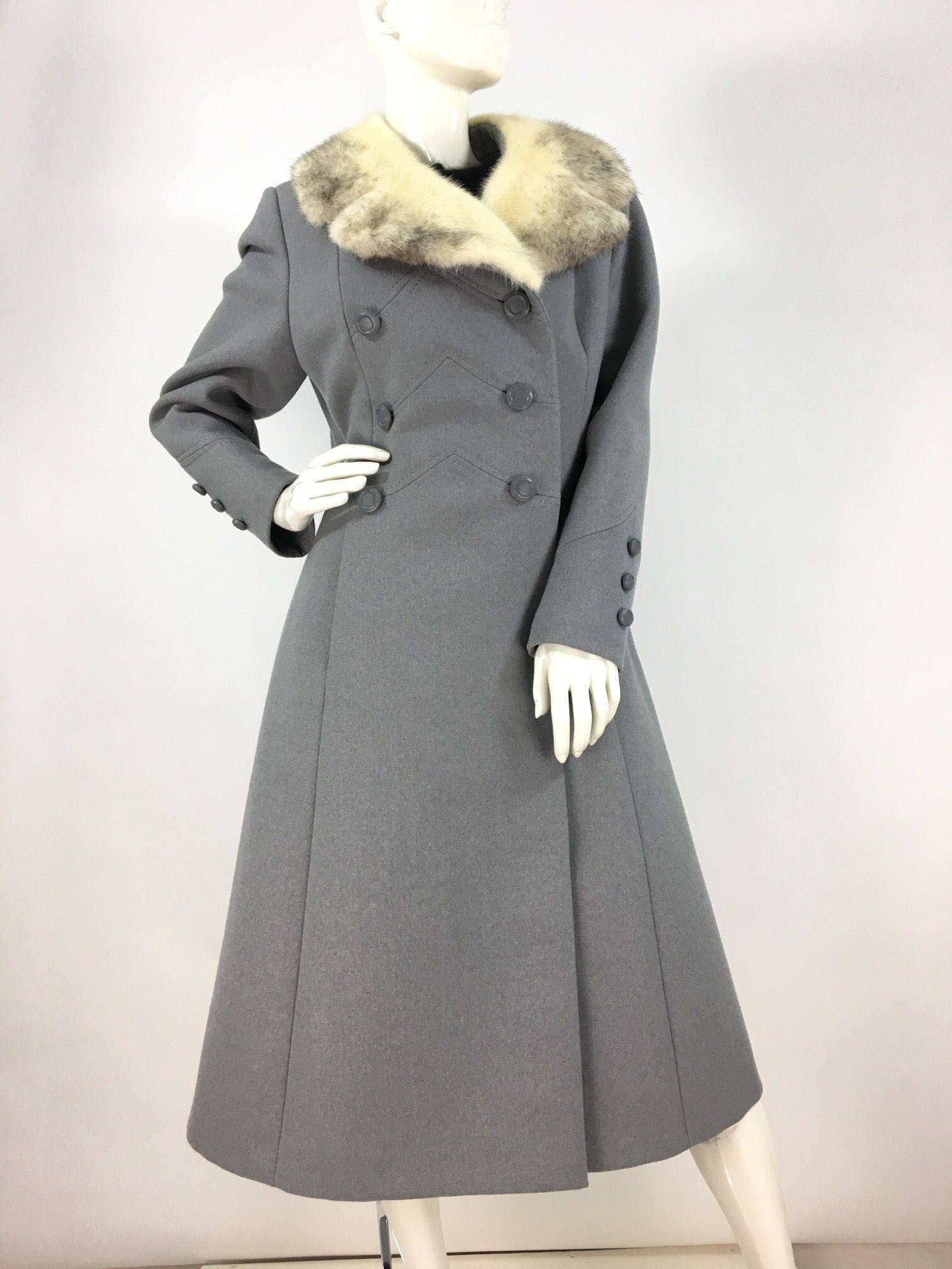 1960s Mink Collar Coat/60s Mink Collar Wool Coat - Etsy
