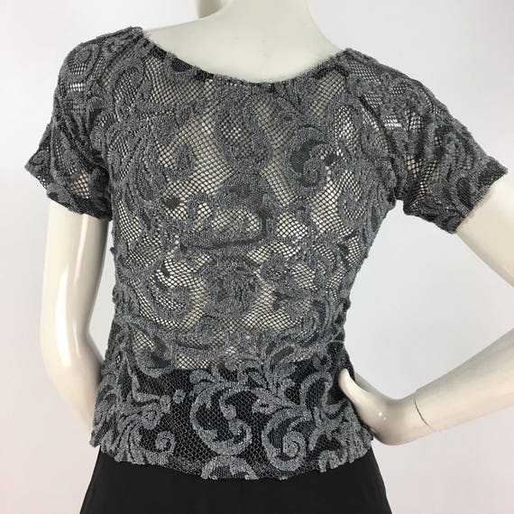 90s grey mesh top/1990s sheer top - Gem