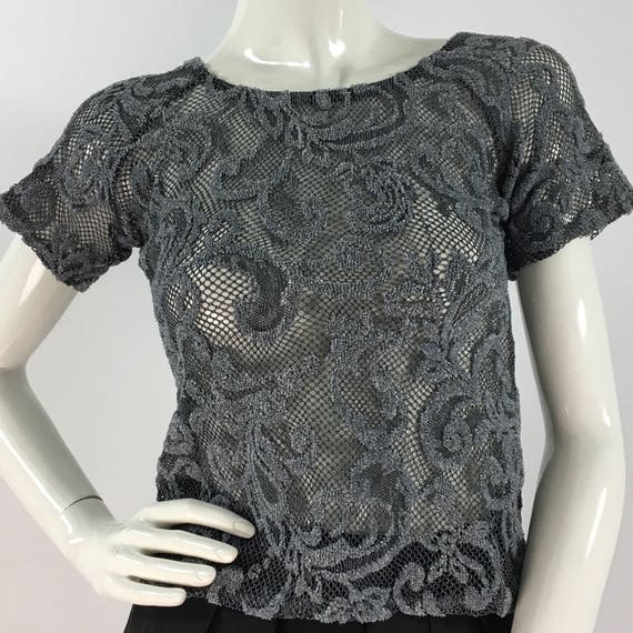 90s grey mesh top/1990s sheer top - Gem