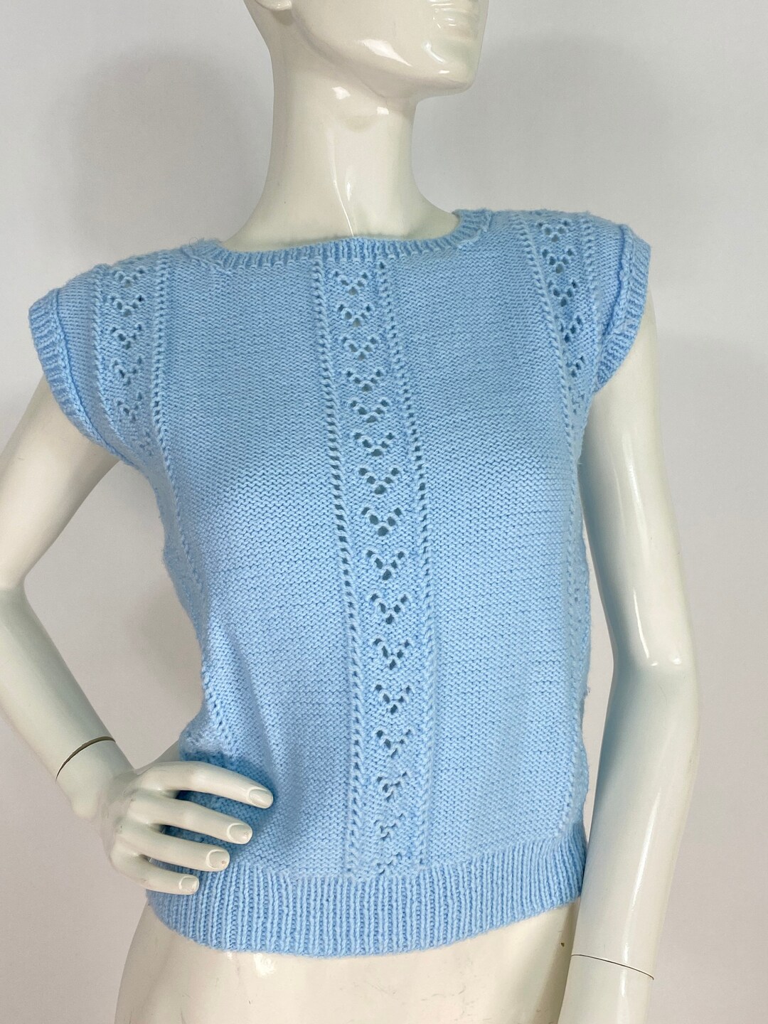 70s Blue Knit Top/ Vintage Knit Top - Etsy