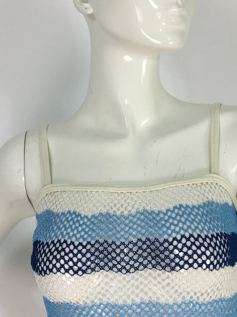 90s Beach Cover Up/mesh Beach Cover Up/blue White Beach Cover - Etsy