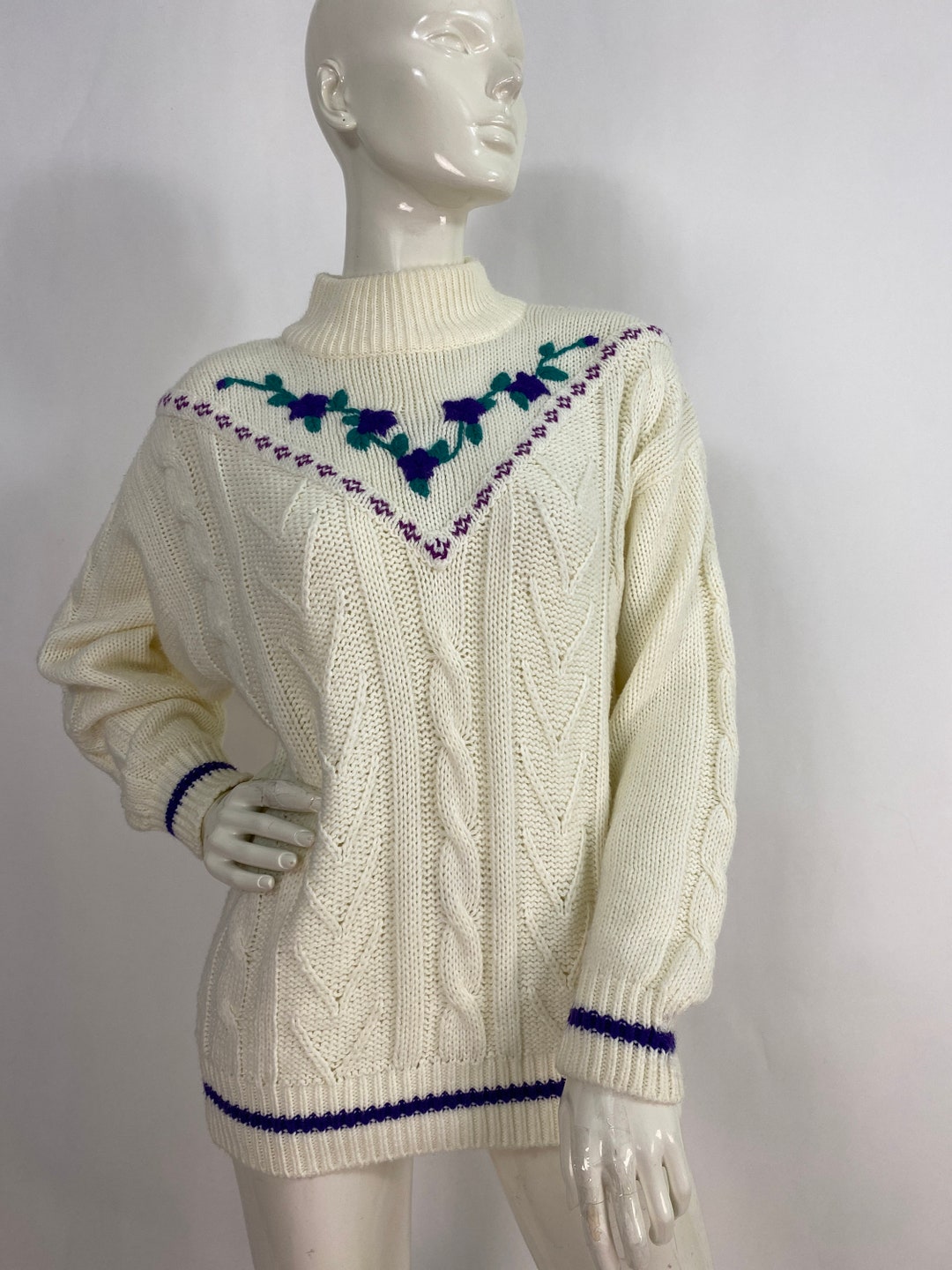 1980s Sweater 80s Embroidered Sweater - Etsy