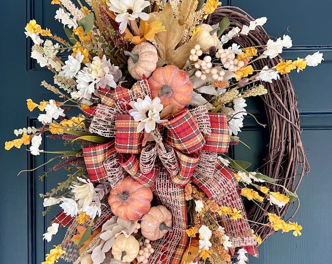 Fall Wreath for Front Door Autumn Wreath Thanksgiving - Etsy