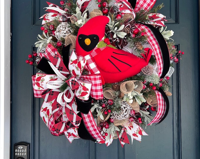 Christmas Wreath for Front Door, Cardinal Wreath, Christmas Decor ...