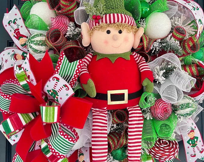 Christmas Wreath for Front Door, Elf Wreath, Christmas Decor, Door ...
