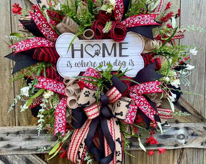 Dog Wreath for Front Door, Pet Wreath for Front Door, Animal Wreath for ...