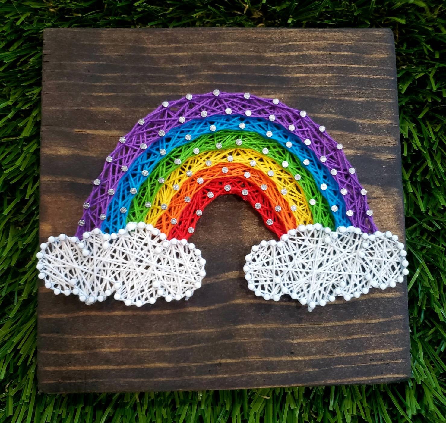 Rainbow String Art With Clouds Reverse Rainbow Vibrant | Etsy