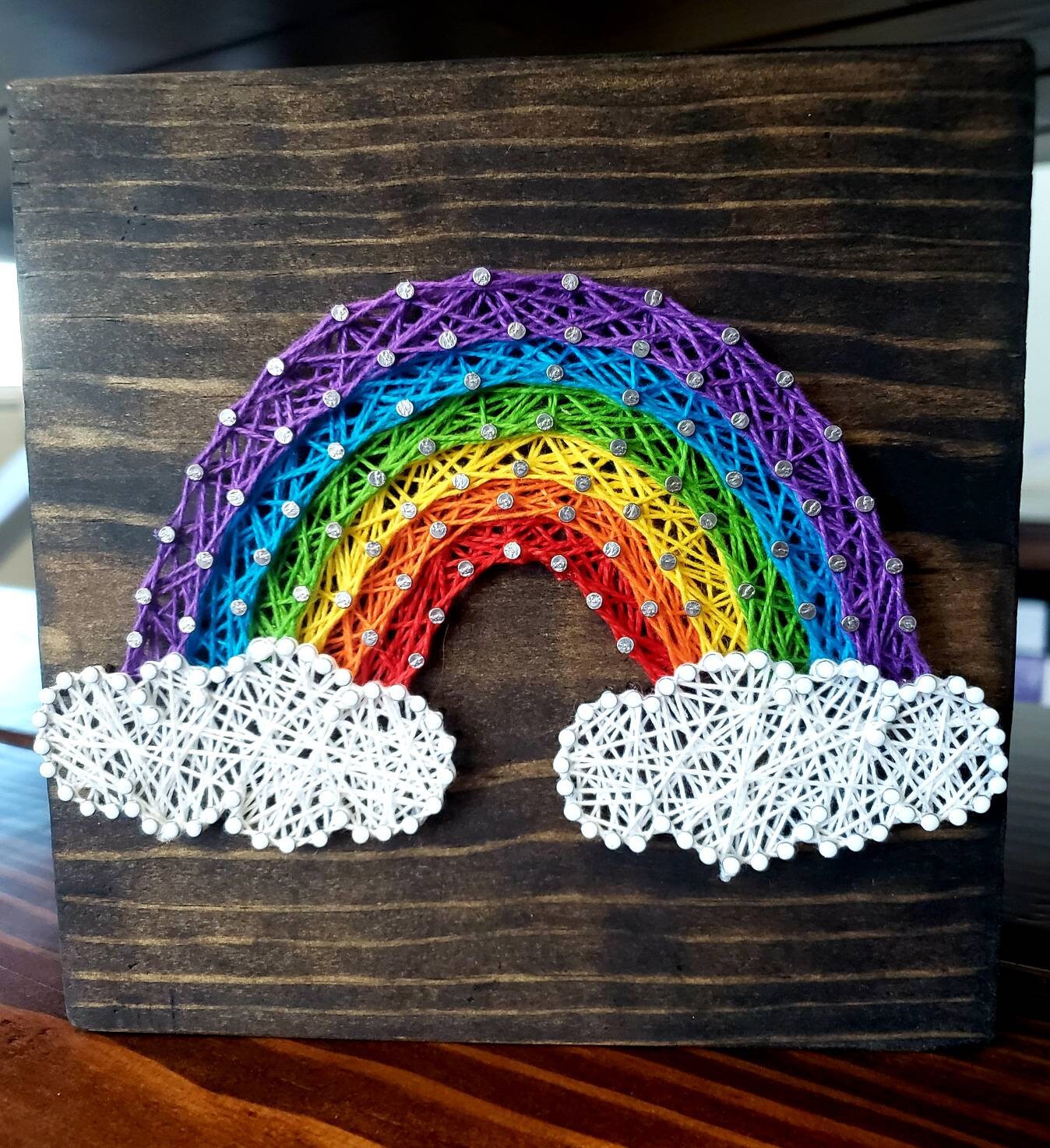 Rainbow String Art With Clouds Reverse Rainbow Vibrant | Etsy