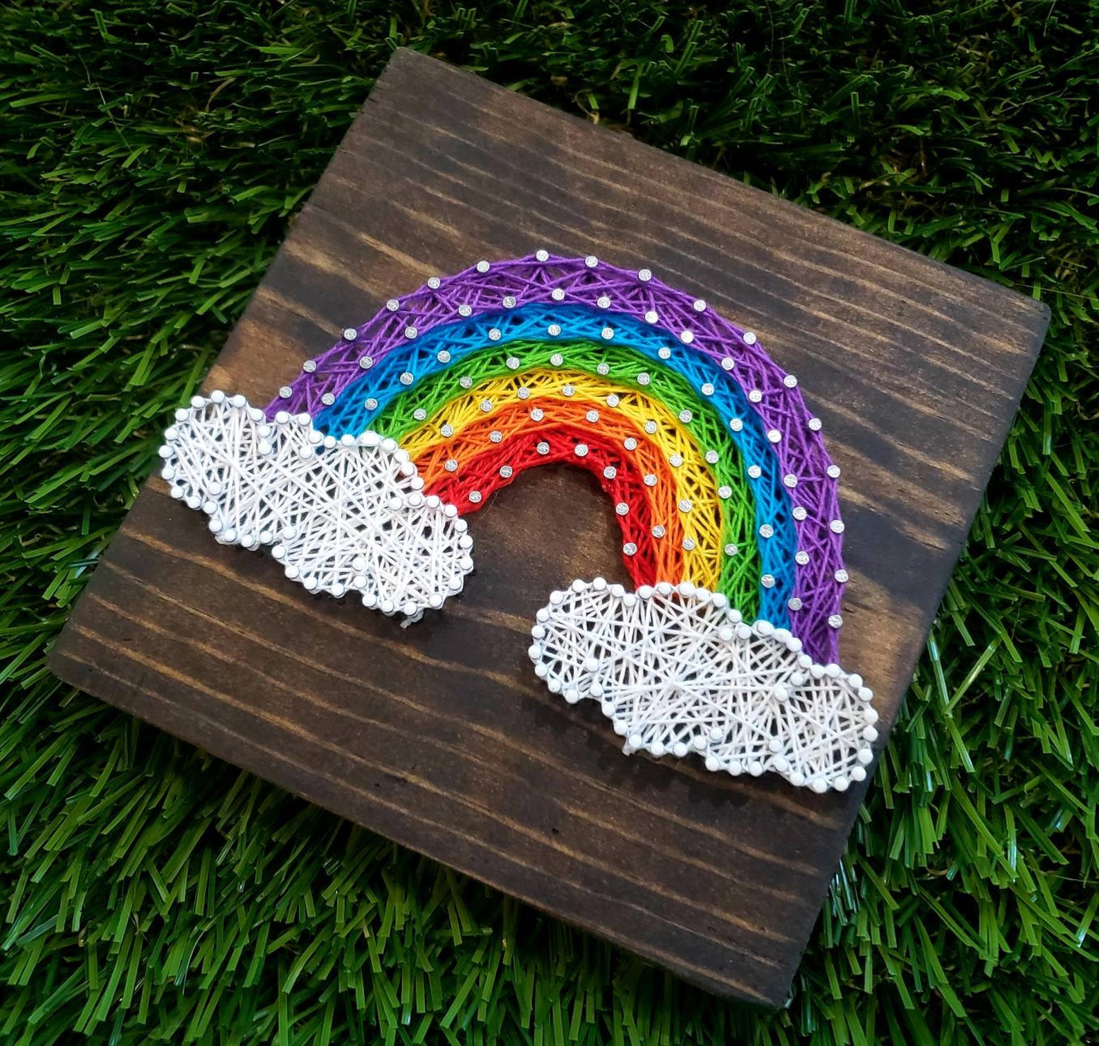 Rainbow String Art With Clouds Reverse Rainbow Vibrant | Etsy
