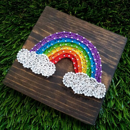 Rainbow String Art With Clouds Reverse Rainbow Vibrant | Etsy