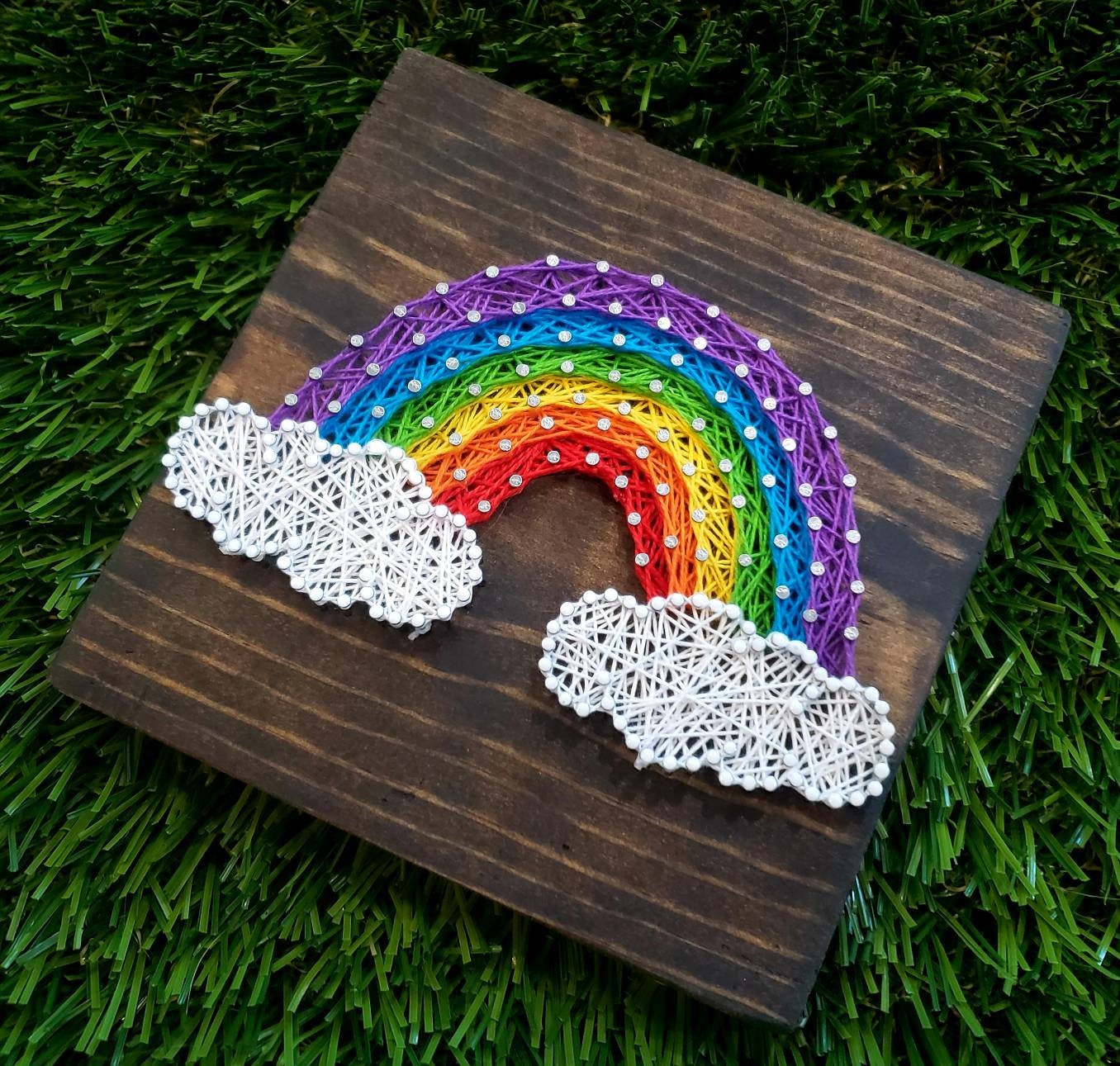 Rainbow String Art With Clouds Reverse Rainbow Vibrant | Etsy