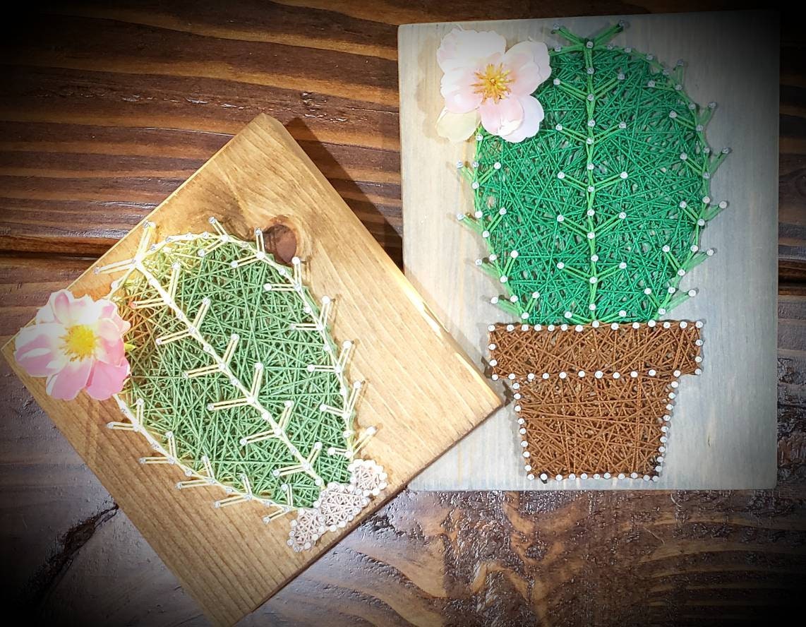 Cactus Succulent String Art Cacti With Flower String Art | Etsy